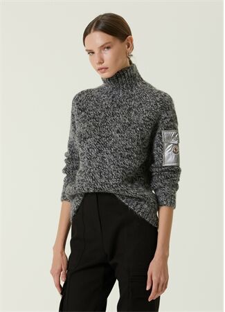 Moncler Kadın Gri Balıkçı Yaka Garnili Cepli Kazak XS EU