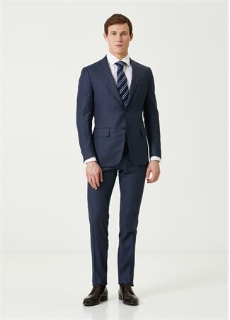 Isaia Erkek Gri Mavi Yün Takım Elbise 54 IT