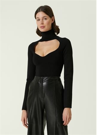 Nanushka Kadın Siyah Balıkçı Yaka Kesim Detaylı Kazak XS EU