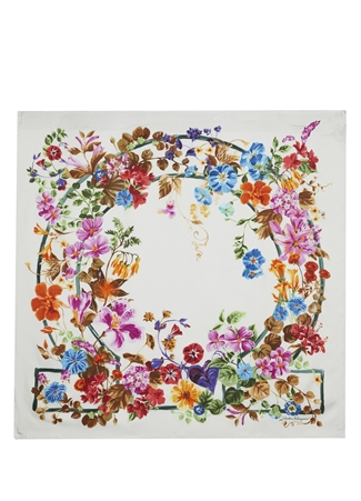 Salvatore Ferragamo Kadın Ekru Çiçekli 90x90 cm İpek Şal EU
