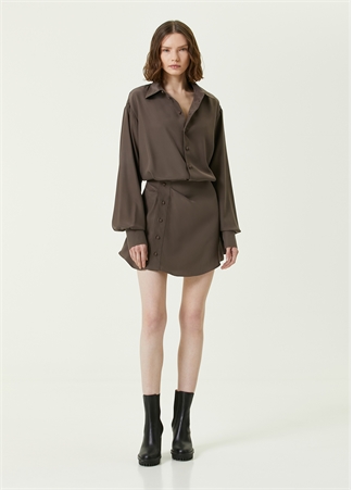 The Mannei Kadın Naur Kahverengi Mini İpek Gömlek Elbise 34 FR The Mannei Kadın Naur Kahverengi Mini İpek Gömlek Elbise 34 FR