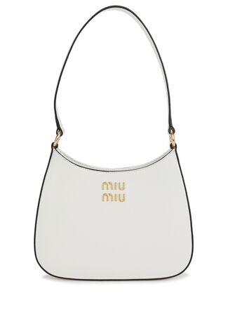 Miu Kadın Beyaz Logolu Deri Omuz Çantası EU