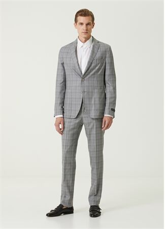Pal Zileri Erkek Gri Ekoseli Yün Takım Elbise 58 IT