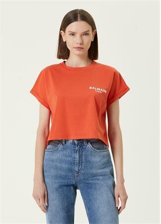Balmain Kadın Turuncu Bisiklet Yaka T-shirt XS EU