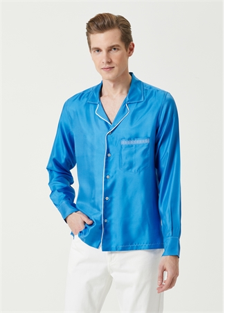 Canali X 8on8 Erkek Mavi İşlemeli Cepli İpek Gömlek S EU Canali X 8on8 Erkek Mavi İşlemeli Cepli İpek Gömlek S EU