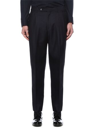 Pal Zileri Erkek Lacivert Desenli Pilili Yün Pantolon 48 IT