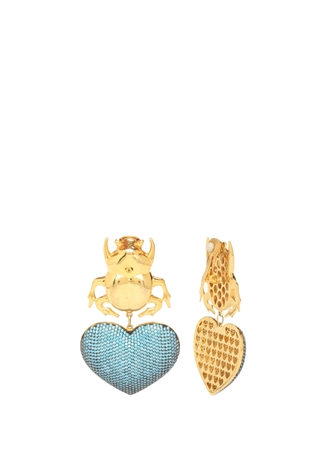 Begum Khan Kadın Böcek Detaylı Altın Rengi Kaplama Küpe Mavi EU