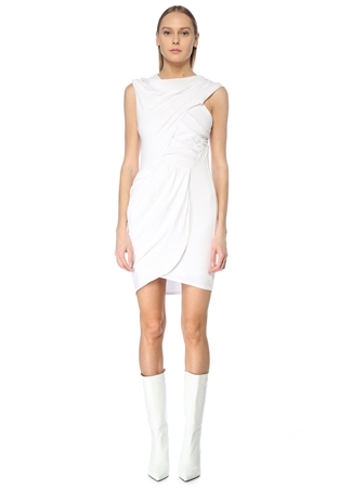 IRO Kadın Beyaz Asimetrik Drapeli Kolsuz Mini Elbise M EU