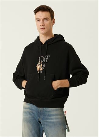 Off-White Erkek Siyah Kapüşonlu Logolu Sweatshirt S EU