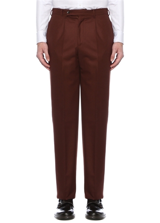 Pal Zileri Erkek Kahverengi Pili Detaylı Yün Pantolon 48 IT