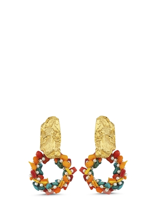 Lisalina Kadın Wreath Colorblocked Altın Rengi Kapama Küpe EU Lisalina Kadın Wreath Colorblocked Altın Rengi Kapama Küpe EU