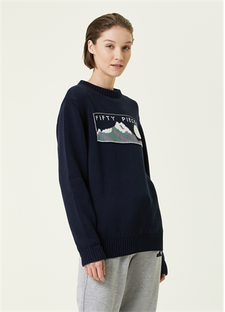 Fifty Pieces Kadın Lacivert Bisiklet Yaka Logolu Kazak XS/S EU Fifty Pieces Kadın Lacivert Bisiklet Yaka Logolu Kazak XS/S EU