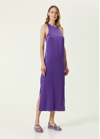 Loulou Studio Kadın Sula Mor Sırt Detaylı Midi İpek Elbise S EU