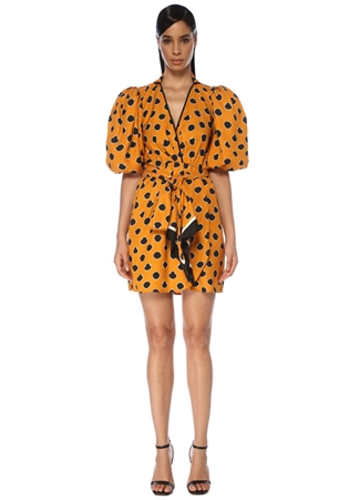 Johanna Ortiz Kadın Eccentric Words Hardal Puantiyeli Mini Elbise Sarı 4 US