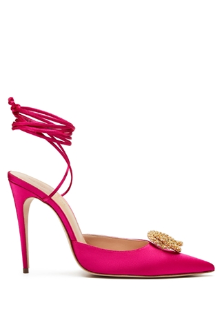 Magda Butrym Kadın Şeftali Toka Detaylı İpek Topuklu Ayakkabı Pembe 37.5 EU