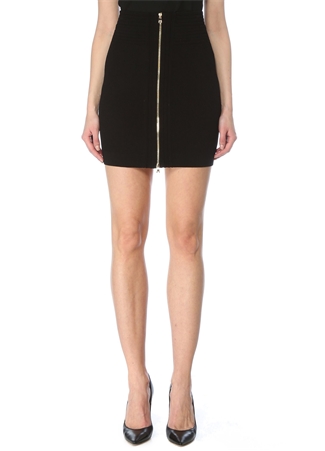 Balmain Kadın Siyah Yüksek Bel Fermuarlı Mini Triko Etek 36 FR