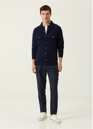 Brunello Cucinelli Erkek Lacivert Beli Kordonlu Ekoseli Pilili Pantolon 50 IT Brunello Cucinelli Erkek Lacivert Beli Kordonlu Ekoseli Pilili Pantolon 50 IT