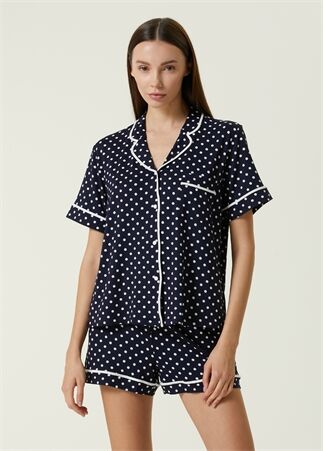 House of Silk Kadın Lacivert Puantiyeli Şortlu Pijama Takımı 34 EU