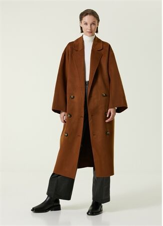 Loulou Studio Kadın Borneo Camel Kruvaze Yün Palto Kahverengi S EU