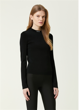 Balenciaga Kadın Siyah Bisiklet Yaka Logolu Kazak S EU