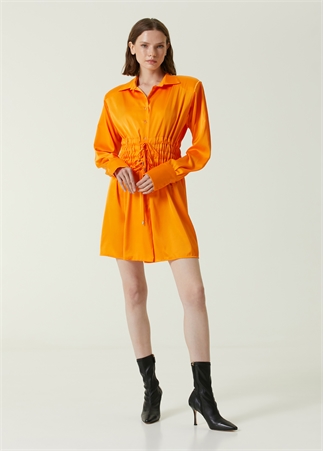 Rhodochrosite Kadın Angelica Turuncu Büzgülü Mini Gömlek Elbise M EU