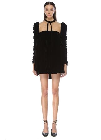 Khaite Kadın Ann Siyah Mini Kadife Kokteyl Elbise 4 US Khaite Kadın Ann Siyah Mini Kadife Kokteyl Elbise 4 US