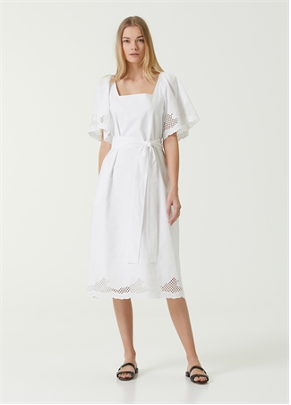 Beymen Collection Kadın Beyaz Tığ İşi Detaylı Midi Elbise 34
