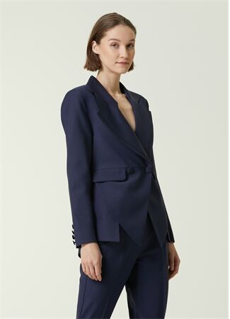 Feel The Lotus Kadın Lacivert Yaka Detaylı Yün Ceket 36 EU