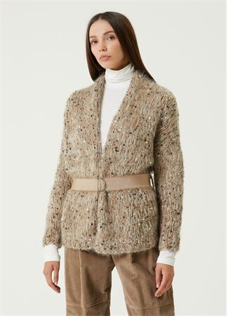 Brunello Cucinelli Kadın Camel İşlemeli Beli Kemerli Hırka Kahverengi S EU