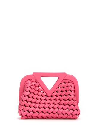 Bottega Veneta Kadın Point Pembe Deri Omuz Çantası EU Bottega Veneta Kadın Point Pembe Deri Omuz Çantası EU