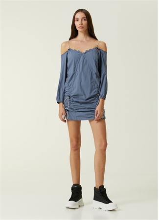 MCQ Kadın Mavi Kol Detaylı Büzgülü Mini Elbise S EU MCQ Kadın Mavi Kol Detaylı Büzgülü Mini Elbise S EU