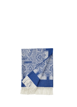 Etro Home Mavi Desenli Püsküllü Yün Throw Etro Home Mavi Desenli Püsküllü Yün Throw