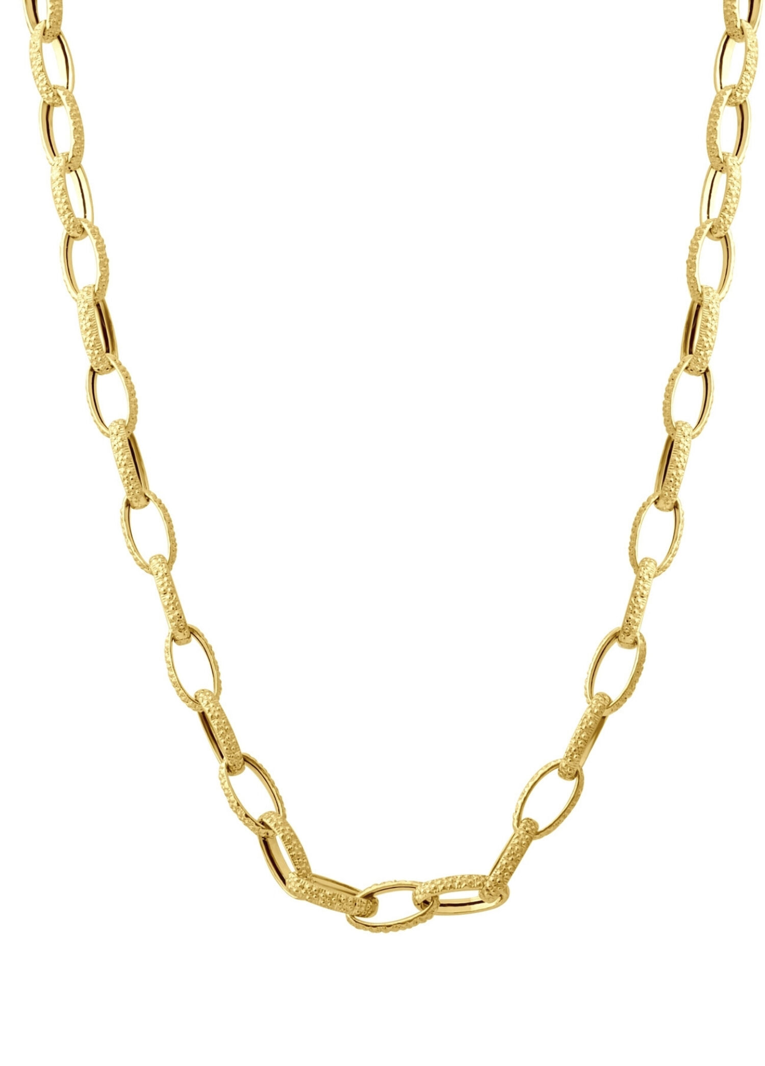 Safir Mücevher - Textured Dished Paper Clip 14K Gold Women's Chain Necklace