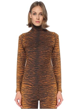 Kenzo Kadın Balıkçı Yaka Kaplan Desenli Uzun Kol Bluz Kahverengi S EU