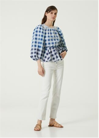 Staud Kadın Laurence Mavi Degrade Kareli Bluz S EU