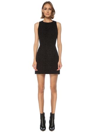 Balmain Kadın Siyah Simli Leopar Desenli Mini Elbise 36 FR