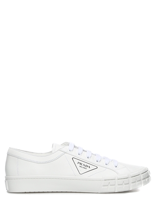 Prada Erkek Beyaz Logo Baskılı Deri Sneaker 0 UK