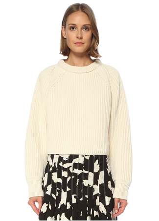 Proenza Schouler Kadın Ekru Örgü Dokulu Kısa Kazak Bej L US