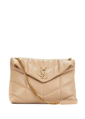 Kadın Puffer Medium Bej Deri Omuz Çantası EU