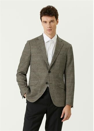 Etro Erkek Gri Mikro Desenli Yün Ceket Kahverengi 56 IT