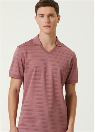 Pal Zileri Erkek Pembe Polo Yaka Çizgi Desenli T-shirt L EU