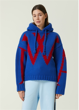 Jw Anderson Kadın Mavi Kapüşonlu Logo Jakarlı Yün Kazak S EU Jw Anderson Kadın Mavi Kapüşonlu Logo Jakarlı Yün Kazak S EU