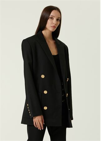 Balmain Kadın Siyah Kruvaze Yün Ceket 34 FR