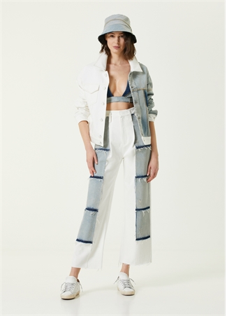 Cekette Kadın Ekru Mavi Patchwork Jean Pantolon Bej S EU Cekette Kadın Ekru Mavi Patchwork Jean Pantolon Bej S EU