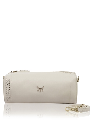 Qimu Kadın Patti Midi Ekru Deri Omuz Çantası Bej EU