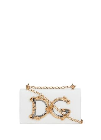 Dolce&Gabbana Kadın Beyaz Logolu Deri Omuz Çantası EU