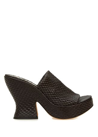 Bottega Veneta Kadın Kahverengi Topuk Detaylı Deri Terlik 38 EU