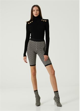 Balmain Kadın Ekru Siyah Jakarlı Şort 36 FR