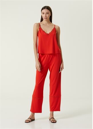 House of Silk Kadın Silvia Kırmızı Dantel Detaylı Pijama Takımı 34 EU