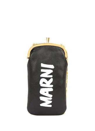 Marni Kadın Siyah Logo Baskılı Deri Omuz Çantası EU